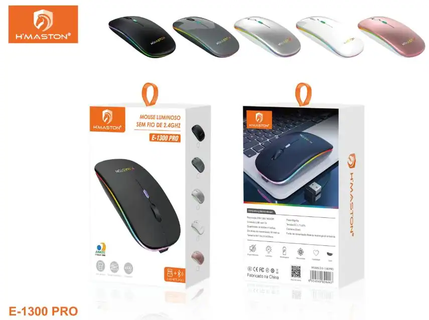 HMaston E1300 PRO Mouse Sem Fio Bluetooth Recarregável - Sensor óptico ...